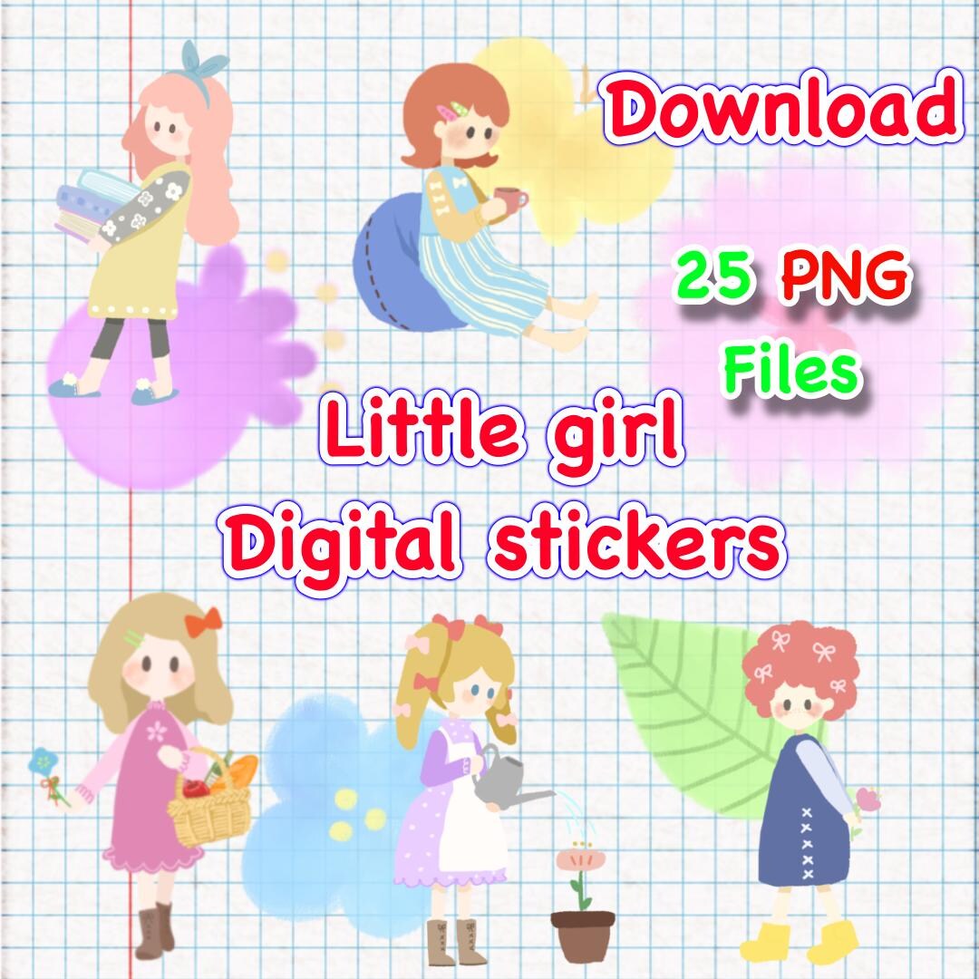 Little Girls Digital Stickers | Cute PNG Stickers for Goodnotes ...
