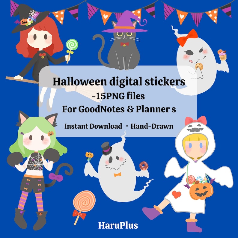 Kawaii Halloween Digital Stickers – Hand-drawn PNG Files for Goodnotes ...