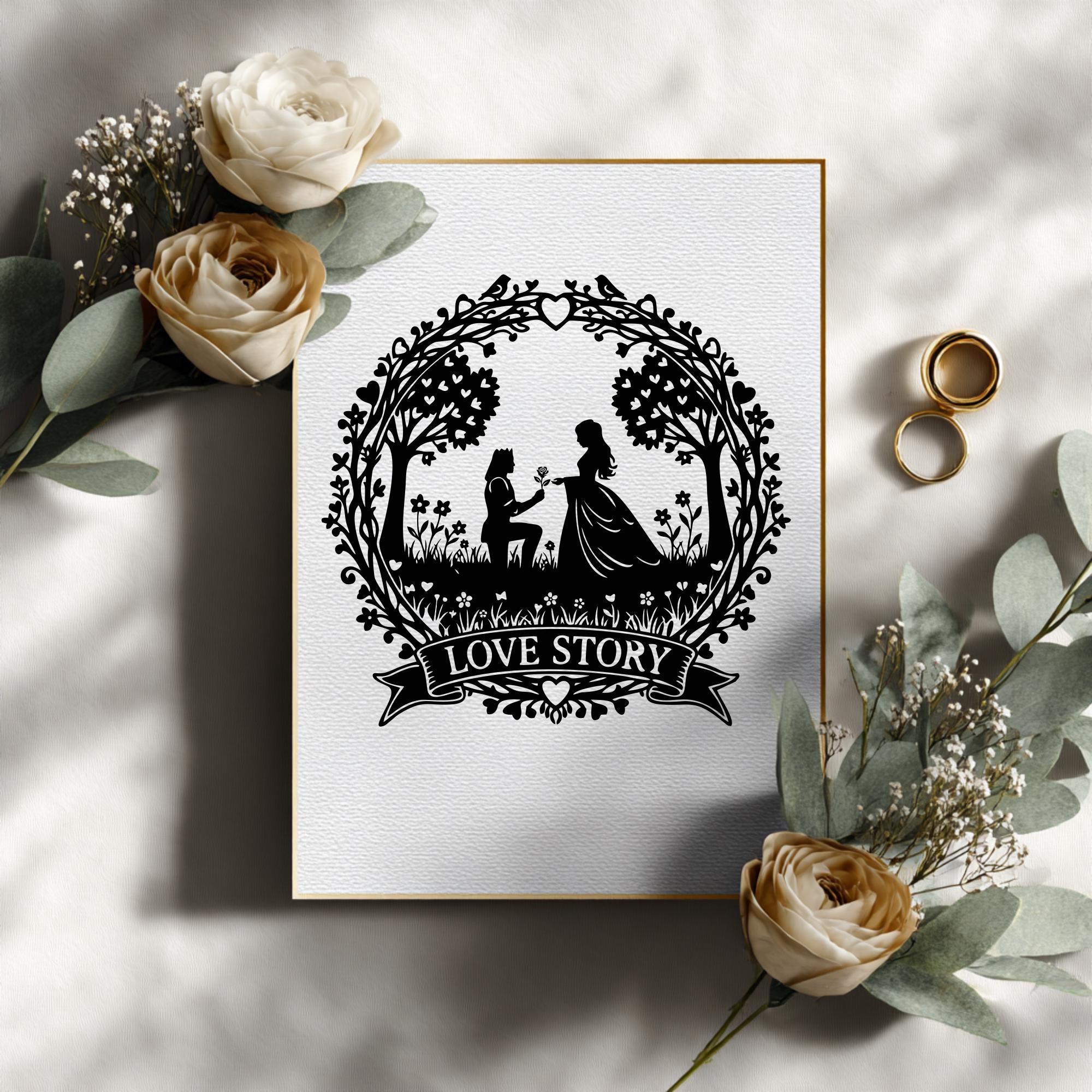 Love Story Valentine SVG Laser Cut File, Romantic Couple Wedding Decor ...