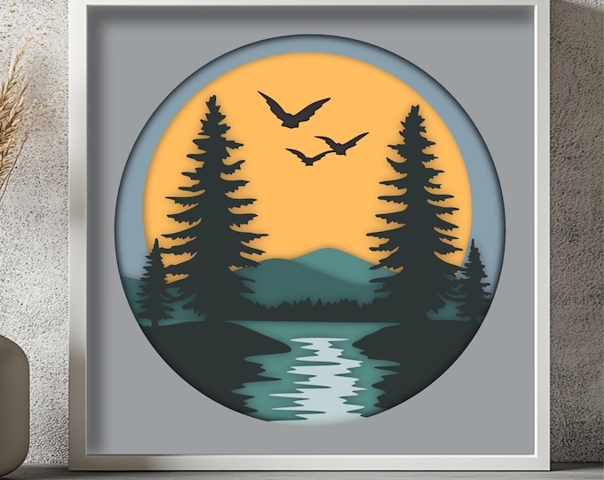 3D Cabin in Woods Layered Svg, 3D Shadow Box Template, Paper 3D Art ...