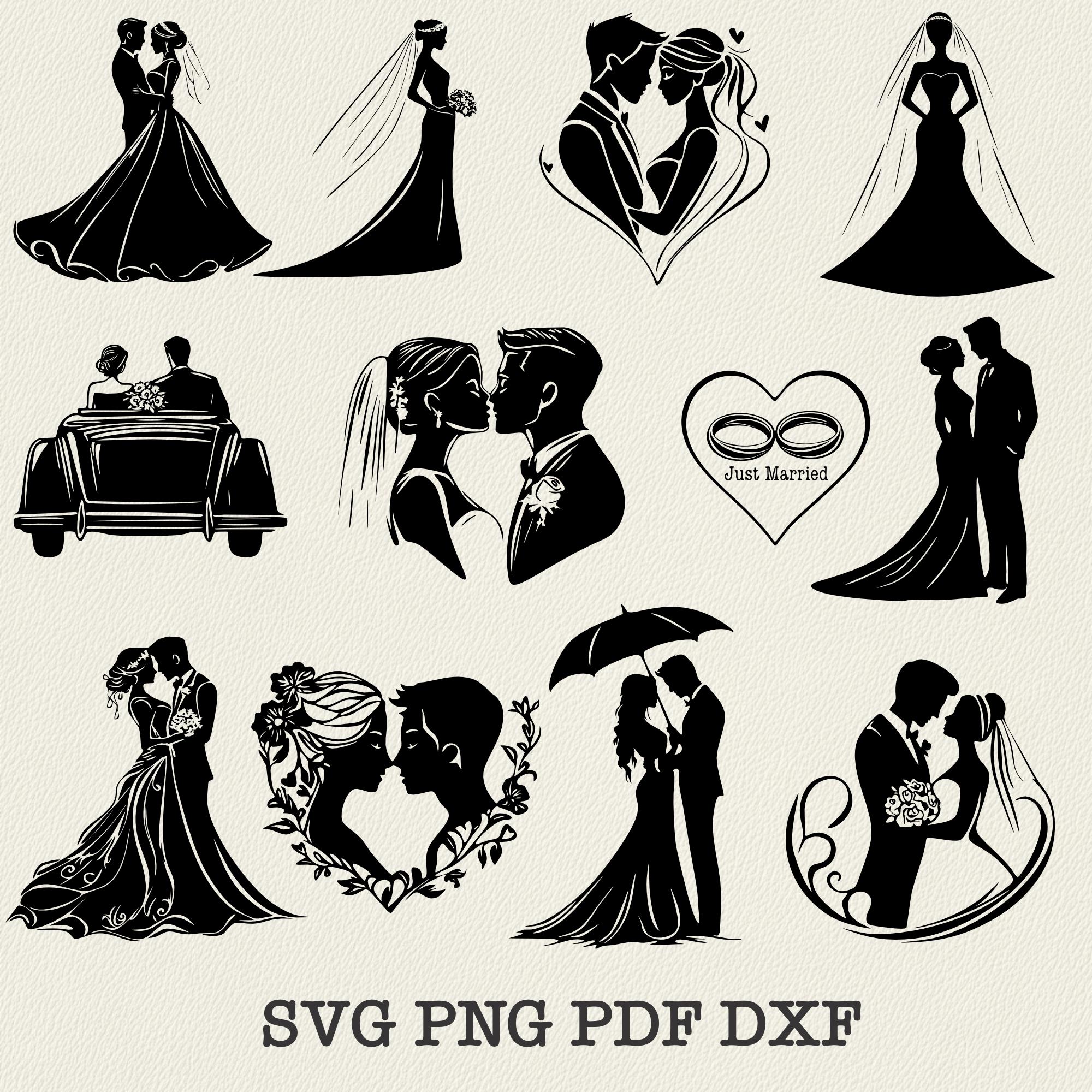Wedding Svg, Bride and Groom Svg, Wedding Couple SVG, Clipart Cut Files ...