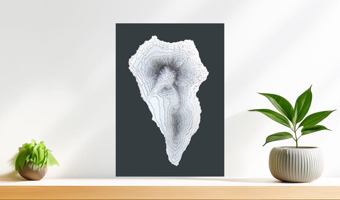 3D Elevation Contour Map of La Palma Island in the Canary Islands ...