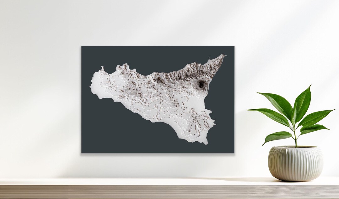 3D Raised Relief Map of Sicily Island in Italy - Etsy