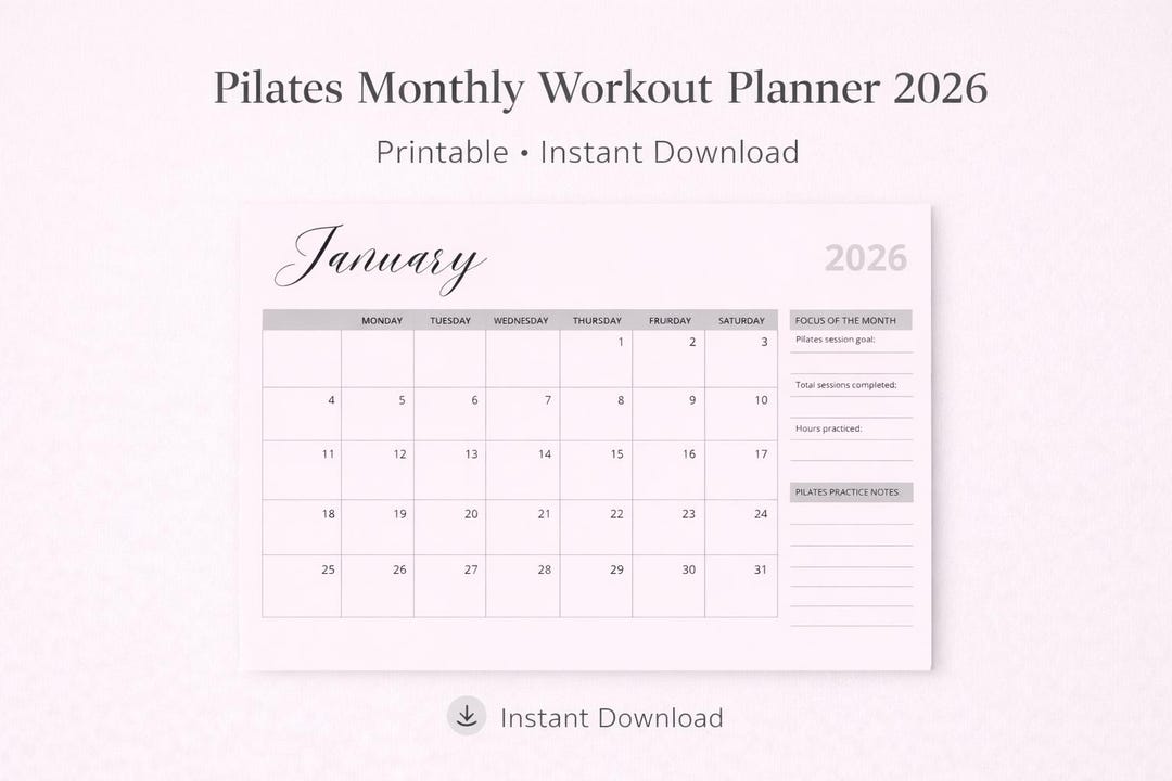 Pilates Monthly Workout Planner 2026 Printable | Monthly Fitness ...