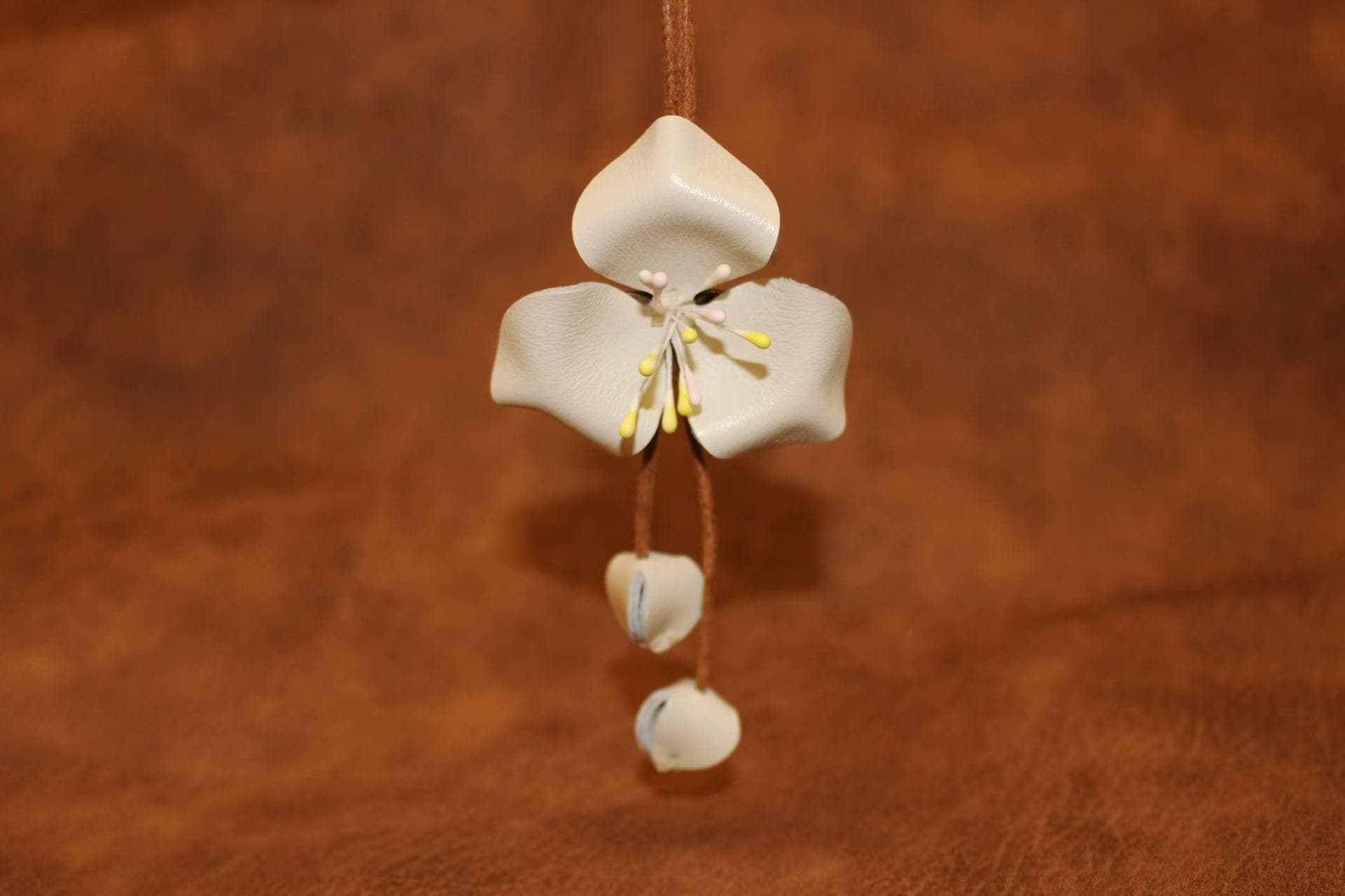 Leather White Flower Bag Charm, Handmade Blossoming Flower Bag Charm ...