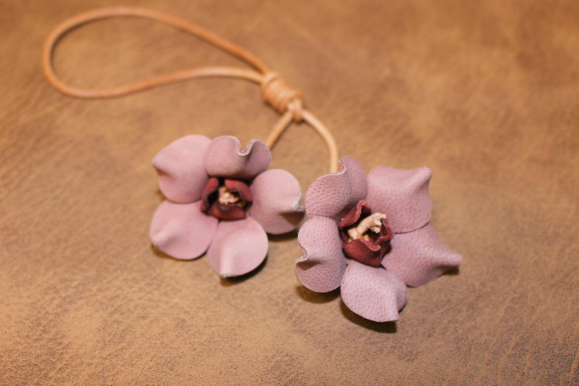 Leather Pink Purple Flower Bag Charm, Handmade Blossoming Flower Bag ...