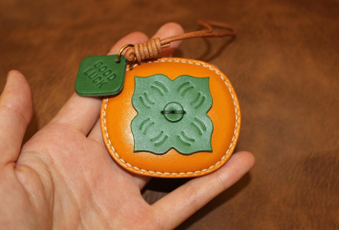 Leather Persimmon Bag Charm, Handmade Orange Persimmon Bag Charm, Fruit ...