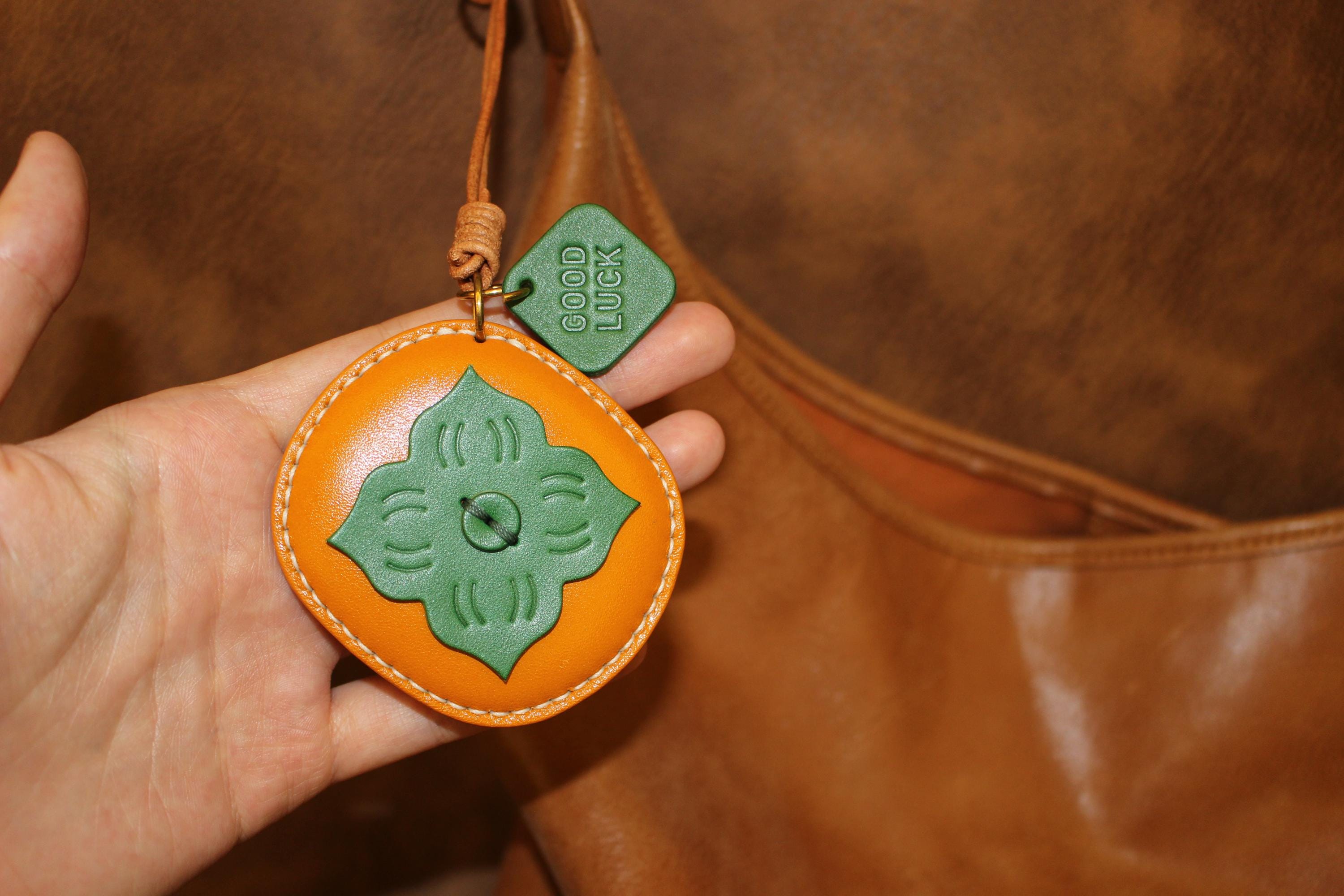 Leather Persimmon Bag Charm, Handmade Orange Persimmon Bag Charm, Fruit ...