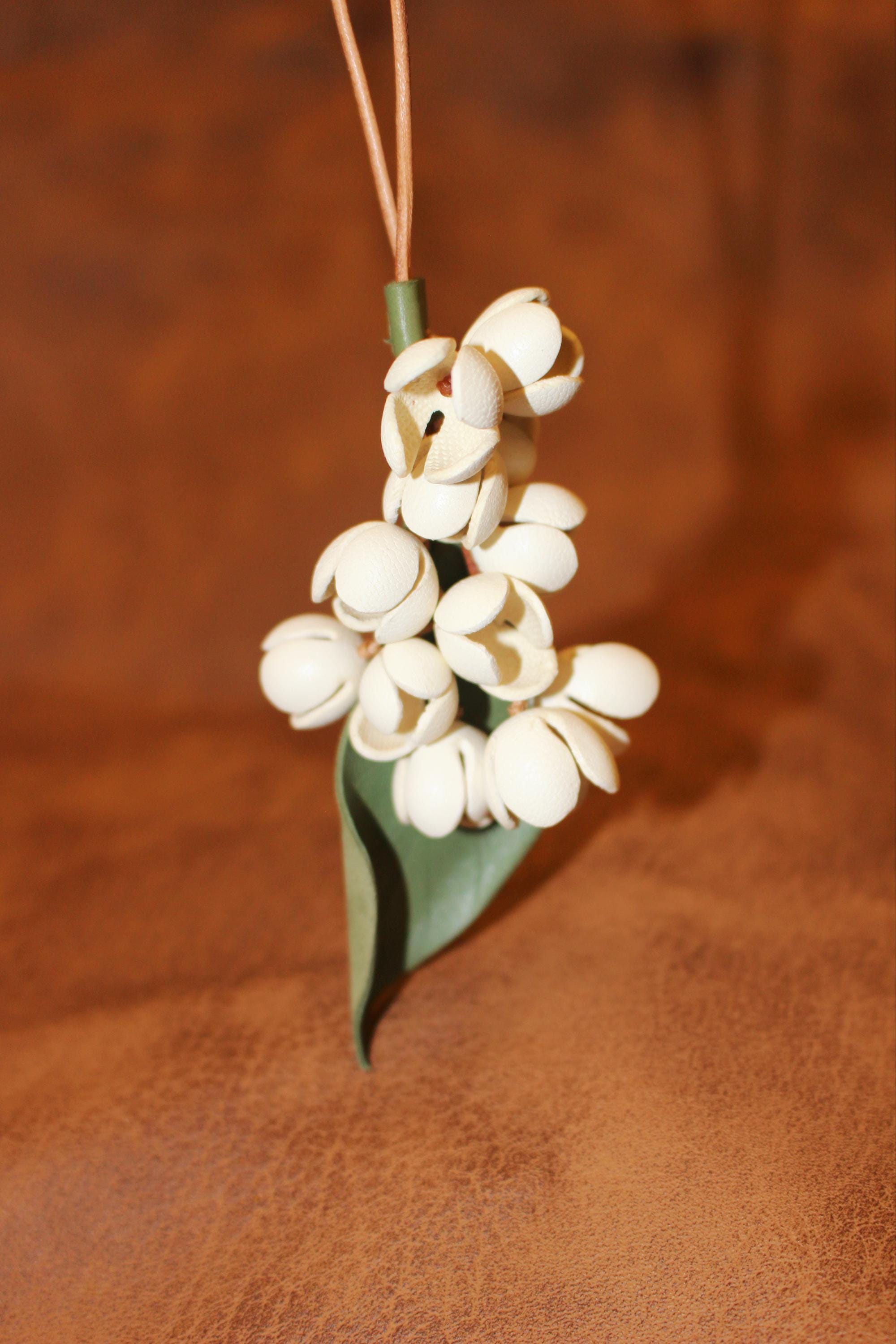 Leather Jasmine Bag Charm, Jasmine Bud Flower Pendant, Leather Floral ...