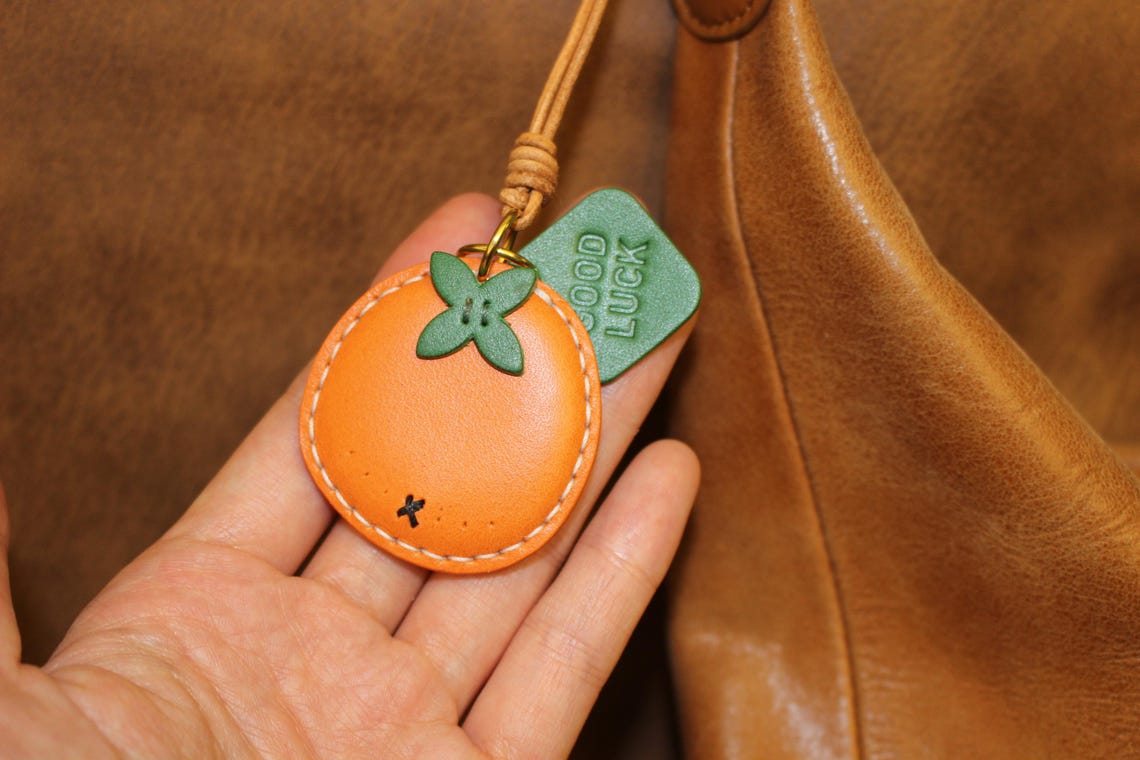 Leather Orange Bag Charm, Handmade Fruit Orange Bag Charm, Fruit Bag ...