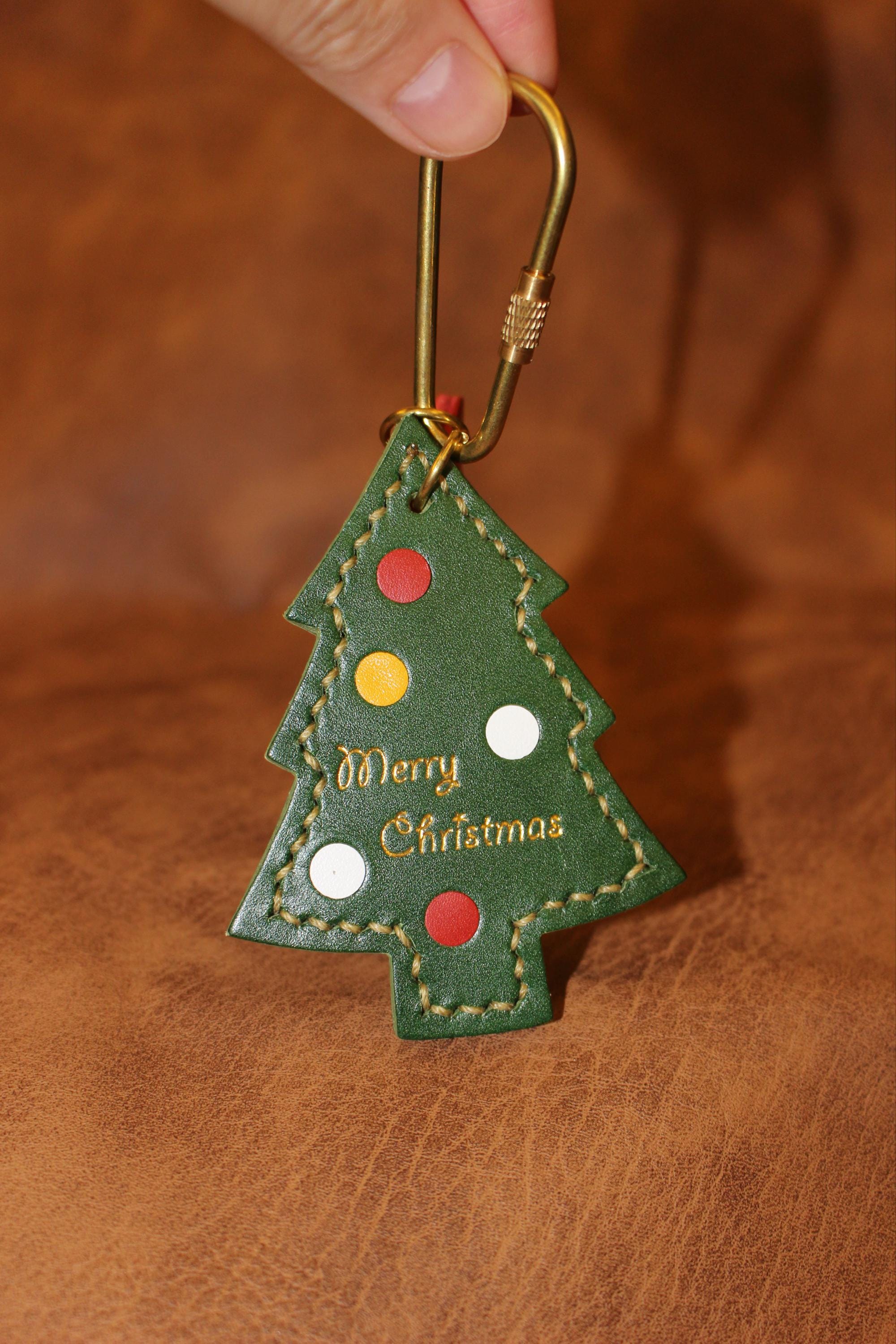Leather Christmas Tree Keyring, Handmade Christmas Tree Decoration ...