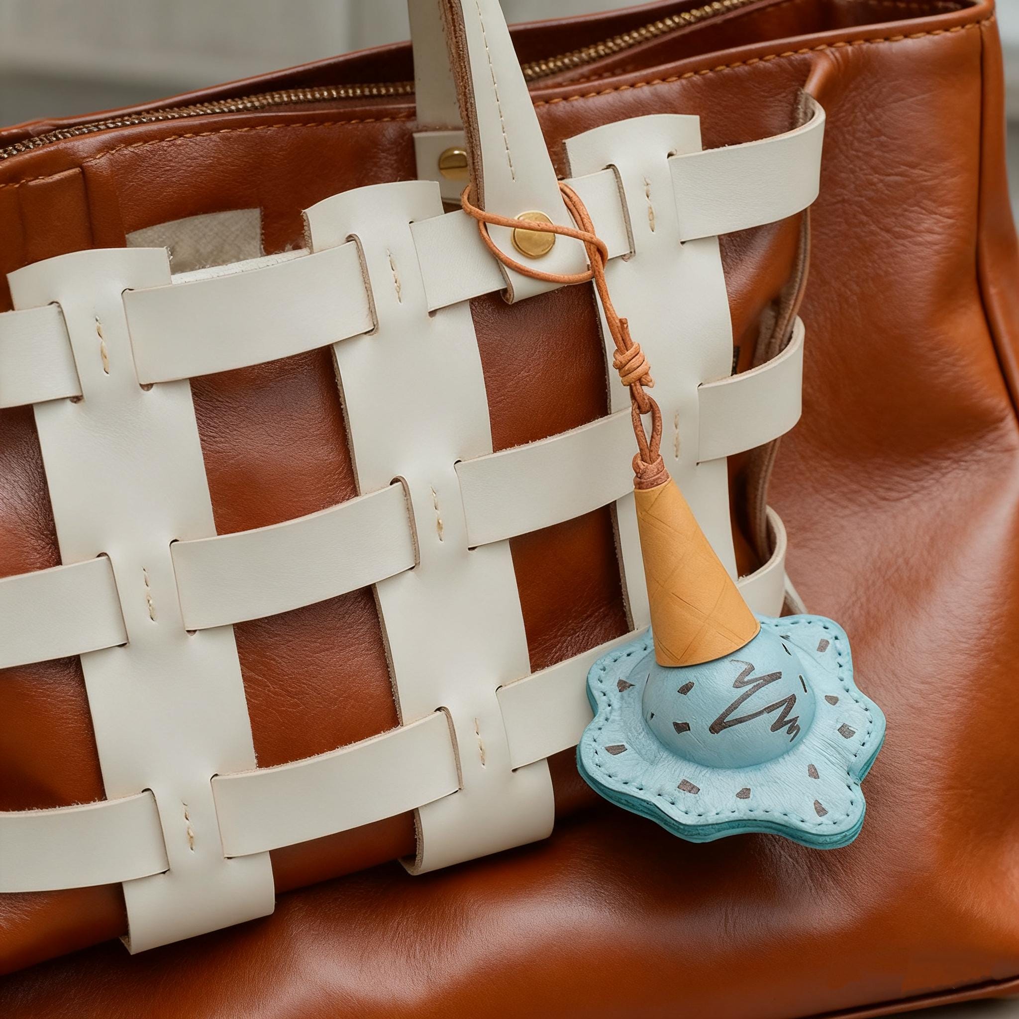 Leather Ice Cream Bag Charm, Food Dessert Bag Pendant, Leather Tote ...