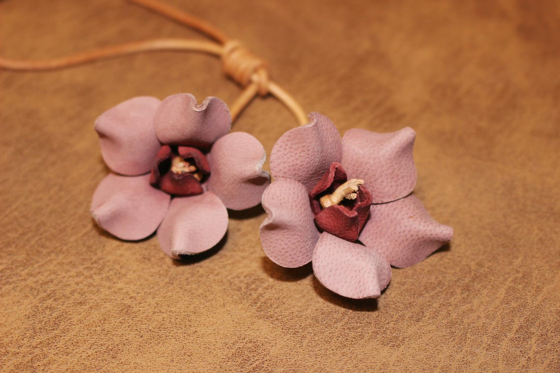 Leather Pink Purple Flower Bag Charm, Handmade Blossoming Flower Bag ...