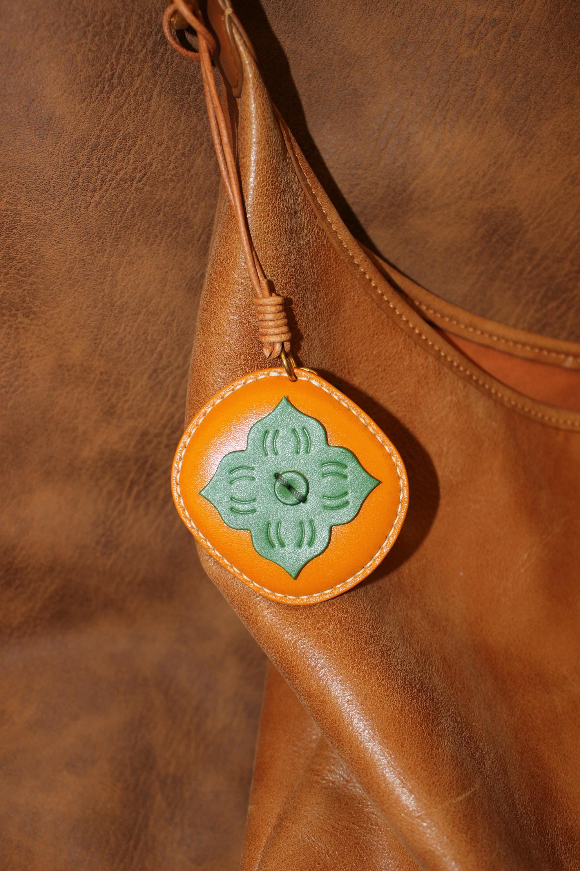 Leather Persimmon Bag Charm, Handmade Orange Persimmon Bag Charm, Fruit ...