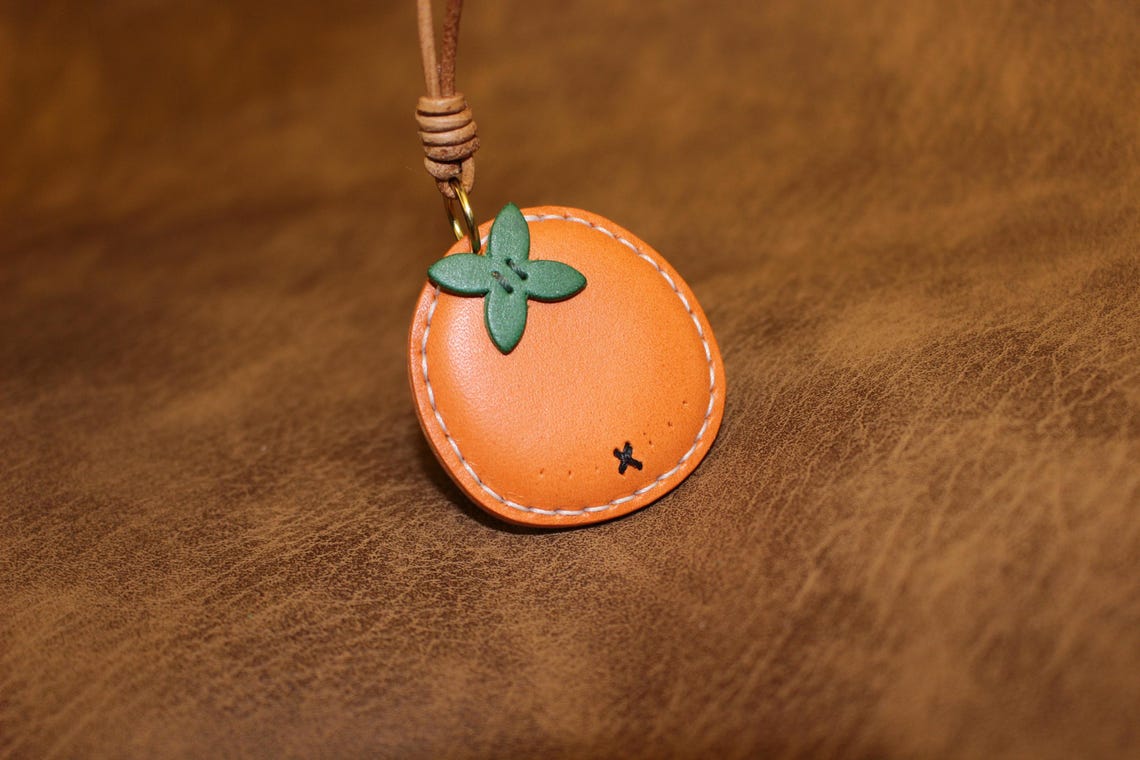 Leather Orange Bag Charm, Handmade Fruit Orange Bag Charm, Fruit Bag ...