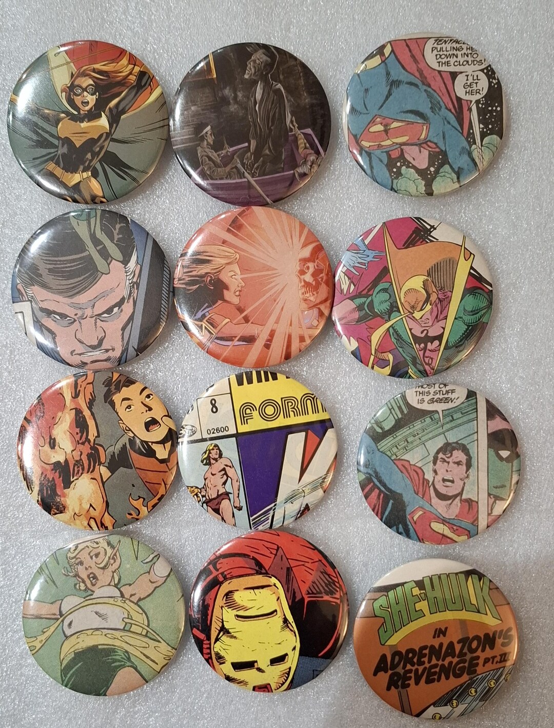 50 58mm Upcycled Comic Pin Badges - Marvel Dc Batman Superman Spider ...