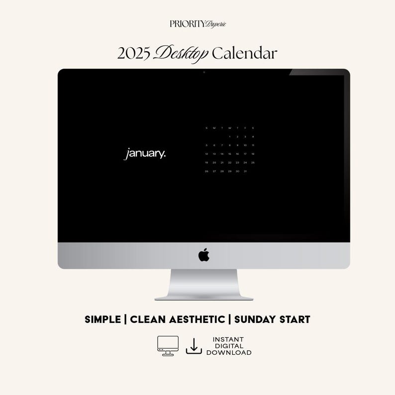 2025 Desktop Calendar Wallpaper | Digital Download | Minimal Aesthetic ...
