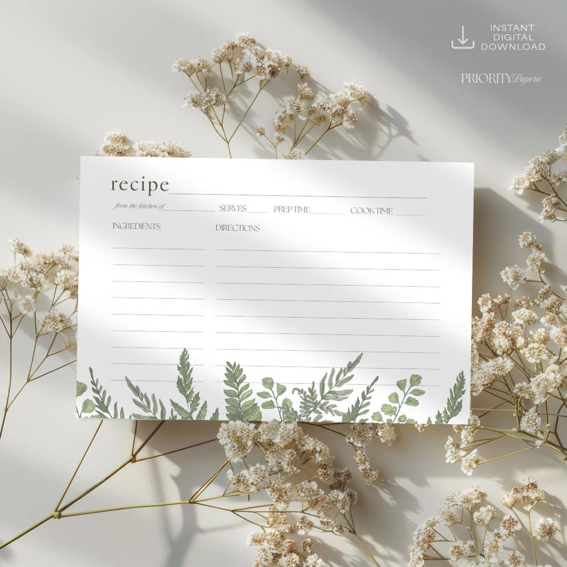 Elegant Recipe Card Template for Bridal Shower | Printable Recipe Cards ...