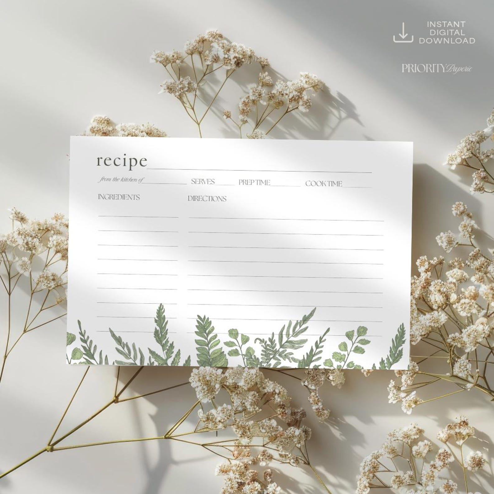 Elegant Recipe Card Template for Bridal Shower | Printable Recipe Cards ...