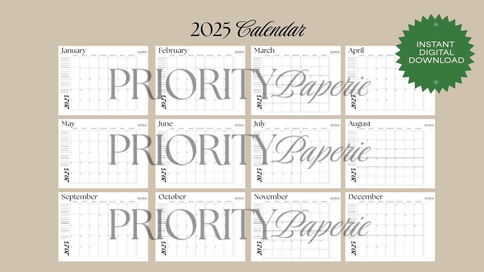 2025 Minimalist Printable Calendar | Digital Download | Modern ...