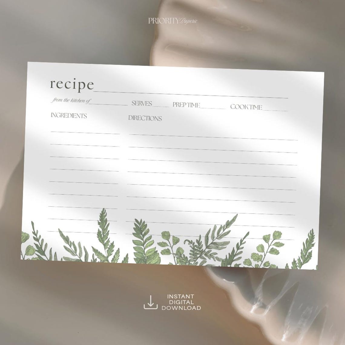 Elegant Recipe Card Template for Bridal Shower | Printable Recipe Cards ...
