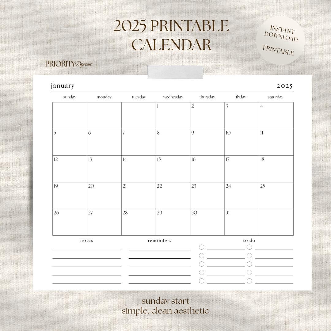 2025 Minimalist Printable Calendar | Digital Download | Modern ...