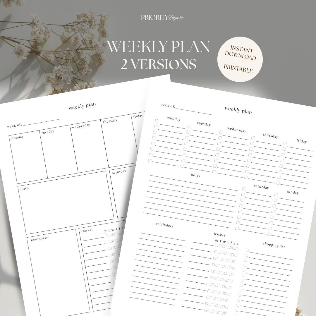 2 Weekly Planner Templates | Digital Download Printable | Organized ...