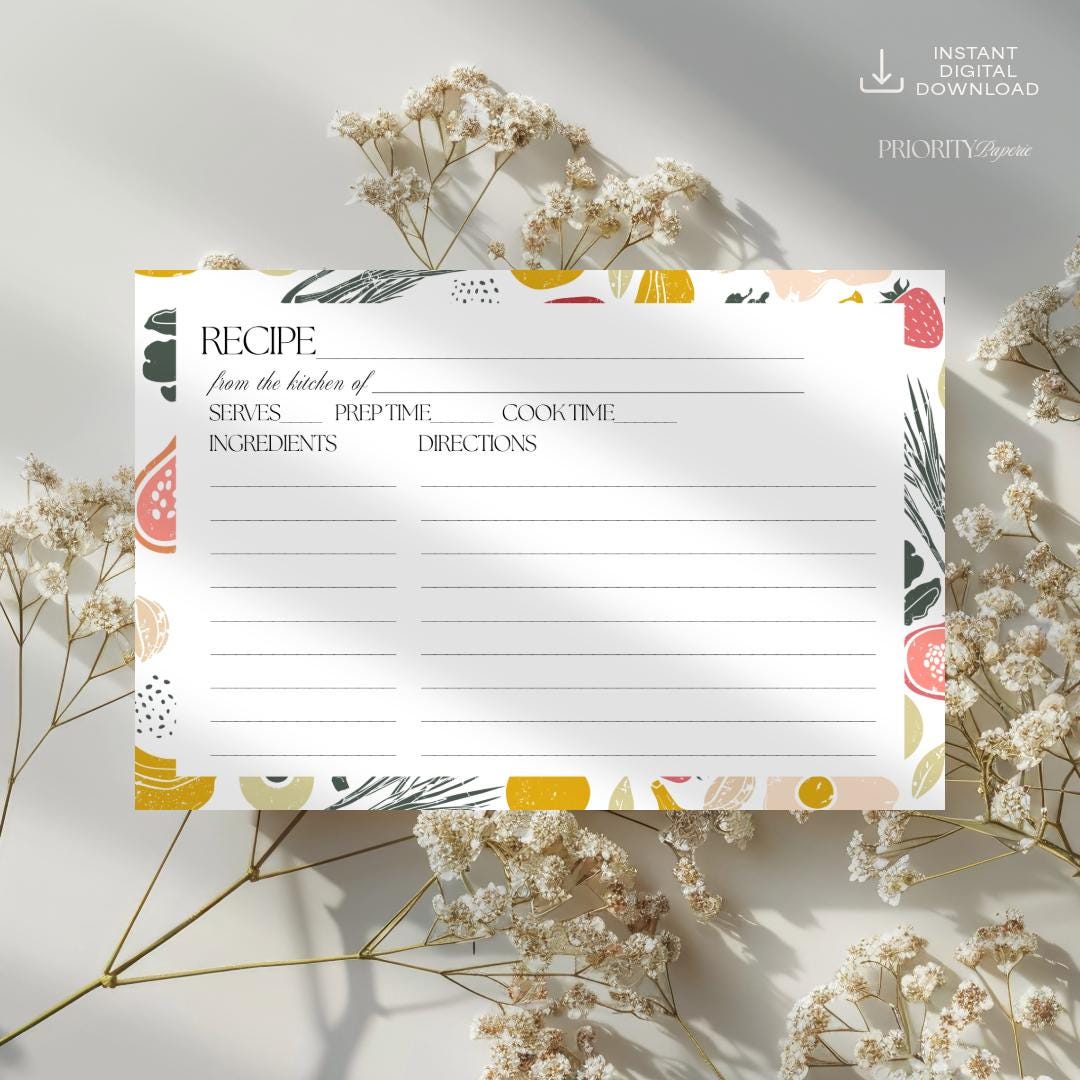 Simple Recipe Card Template | Printable Recipe Cards for Kitchen ...