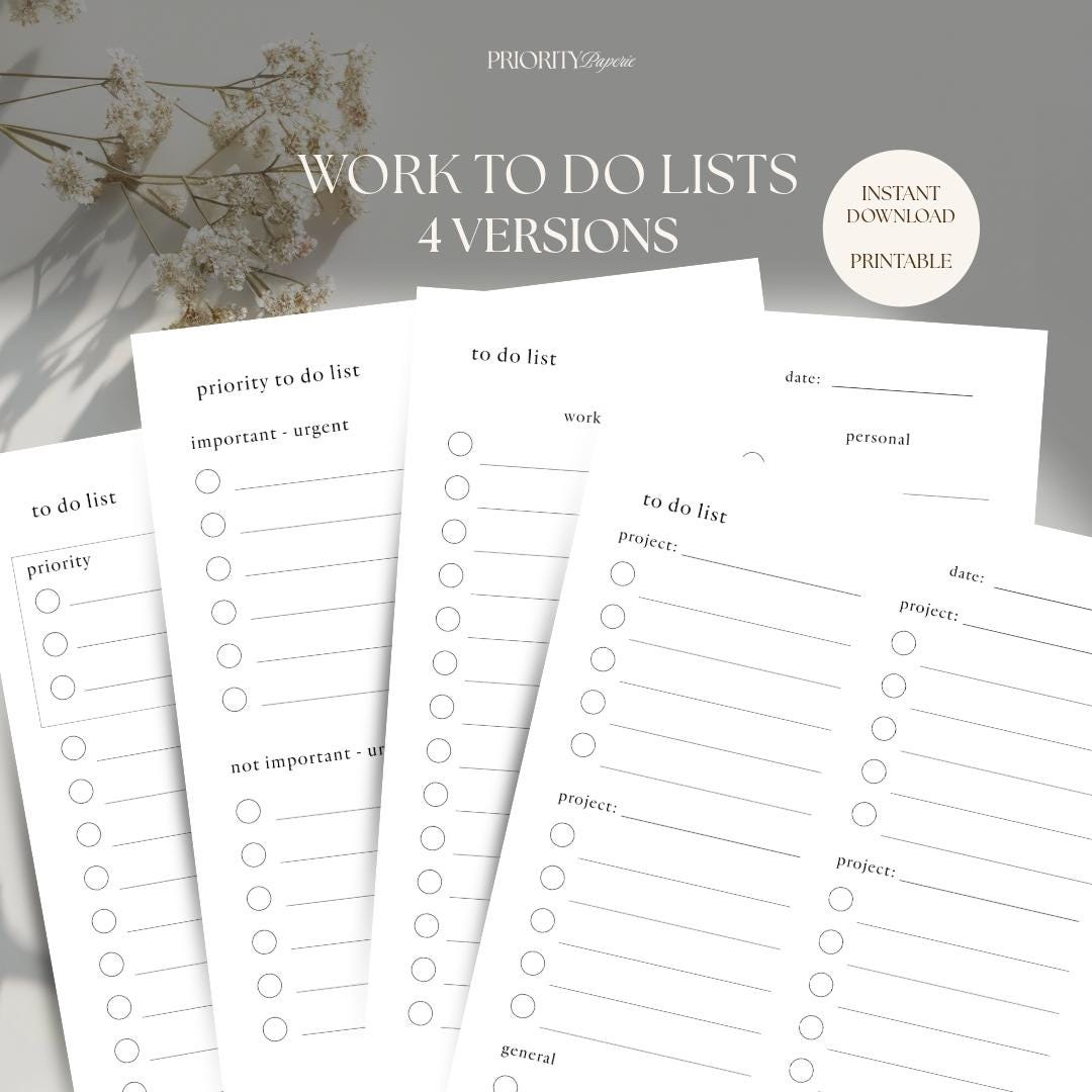 Work To-do List Templates: Simple, Minimalist Planner (PDF Download) - Etsy