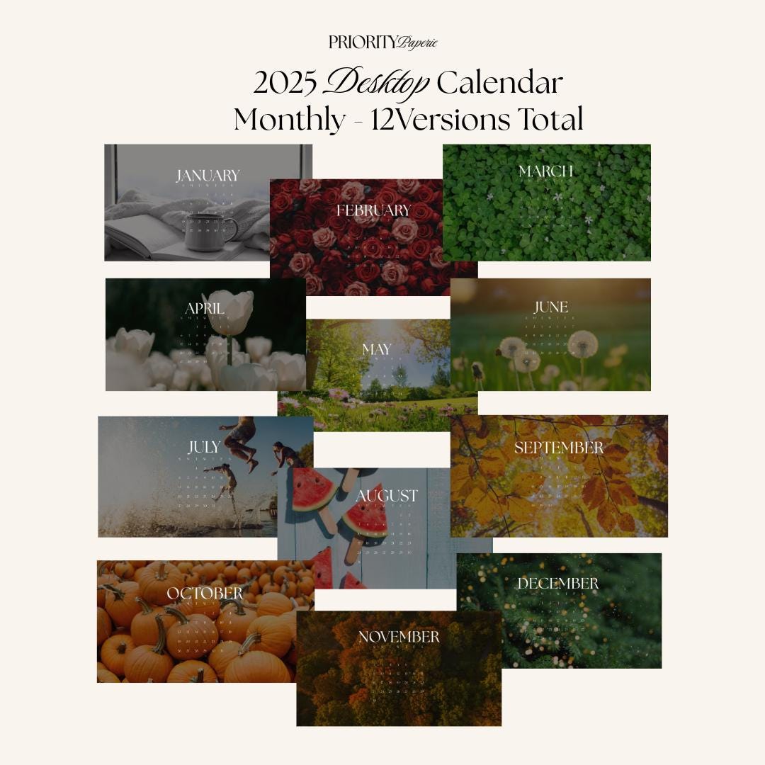12 Seasonal Holiday Monthly Desktop Calendar 2025 | Digital Download ...