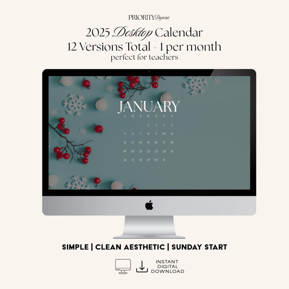 12 Seasonal Holiday Monthly Desktop Calendar 2025 | Digital Download ...