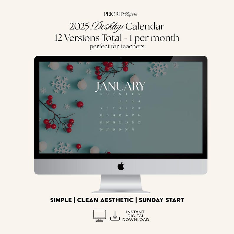 12 Seasonal Holiday Monthly Desktop Calendar 2025 | Digital Download ...