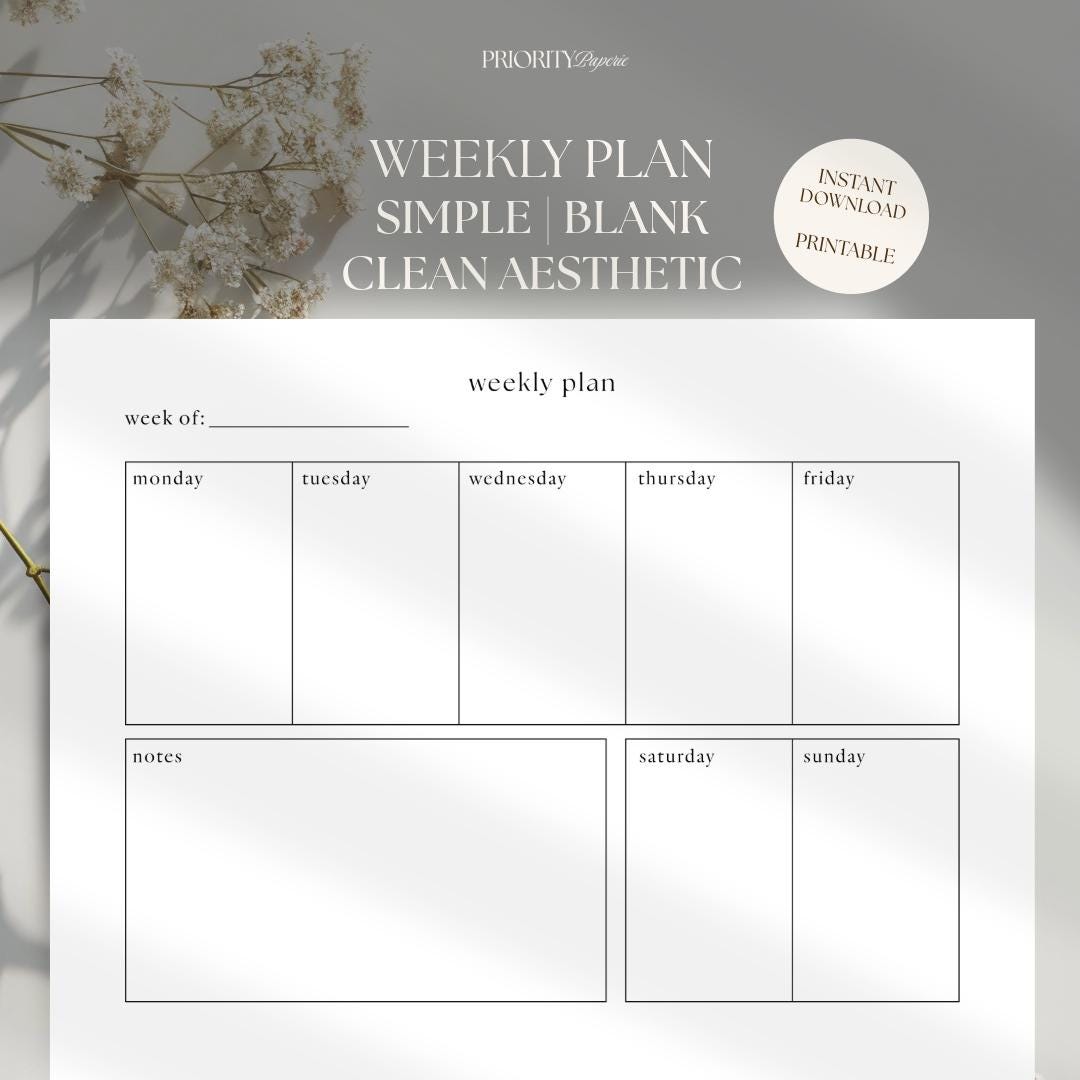 Minimalist Weekly Plan Template | Printable Digital Download | Week ...