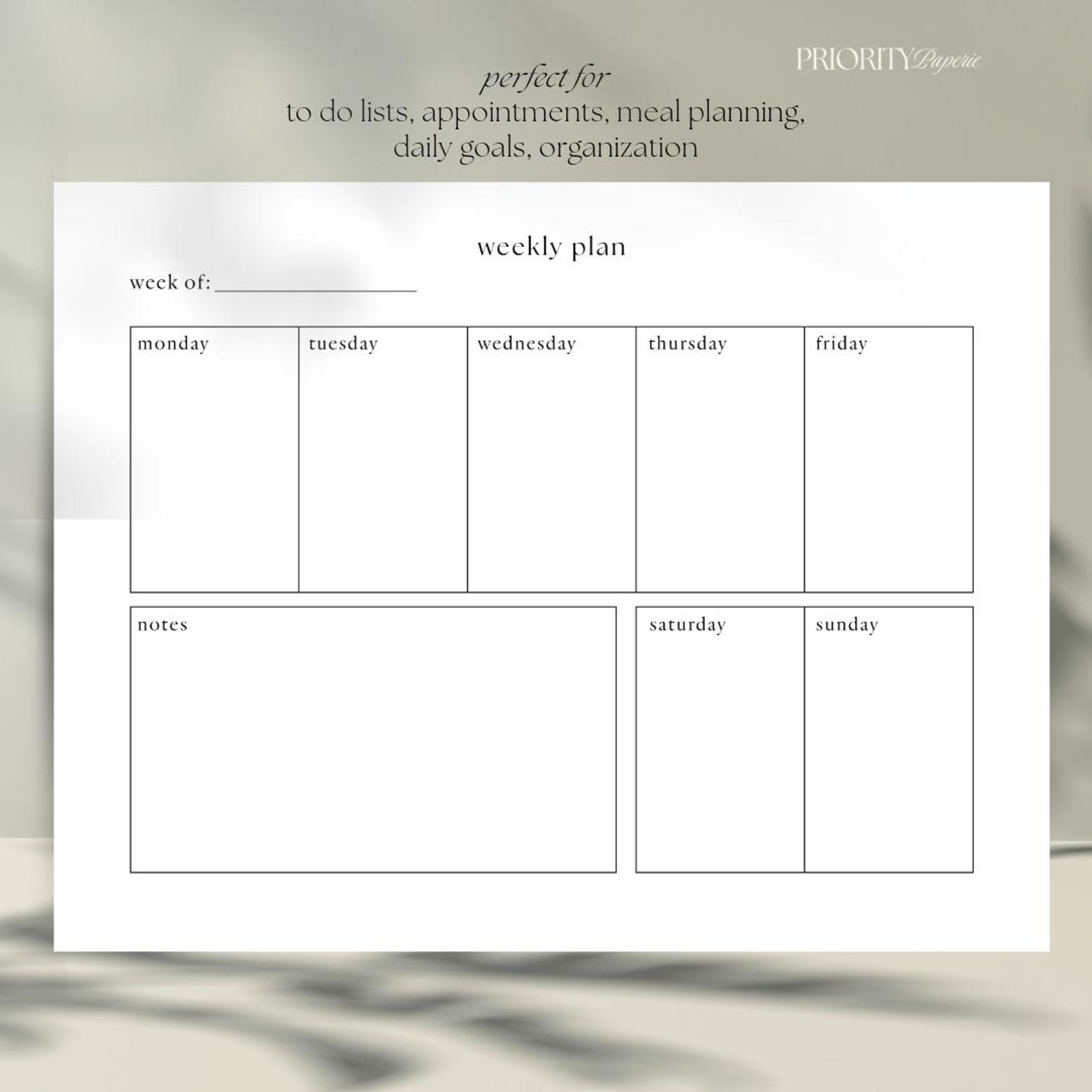 Minimalist Weekly Planner Template: Simple Clean Design (printable PDF ...