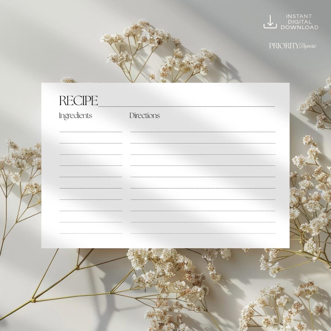 Simple Recipe Card Template | Printable Recipe Cards for Kitchen ...