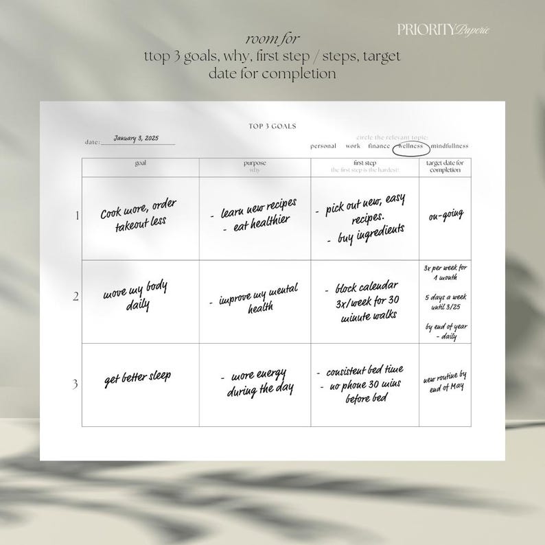Top 3 Goals Printable Planner: Simple, Focused Design (digital Download ...