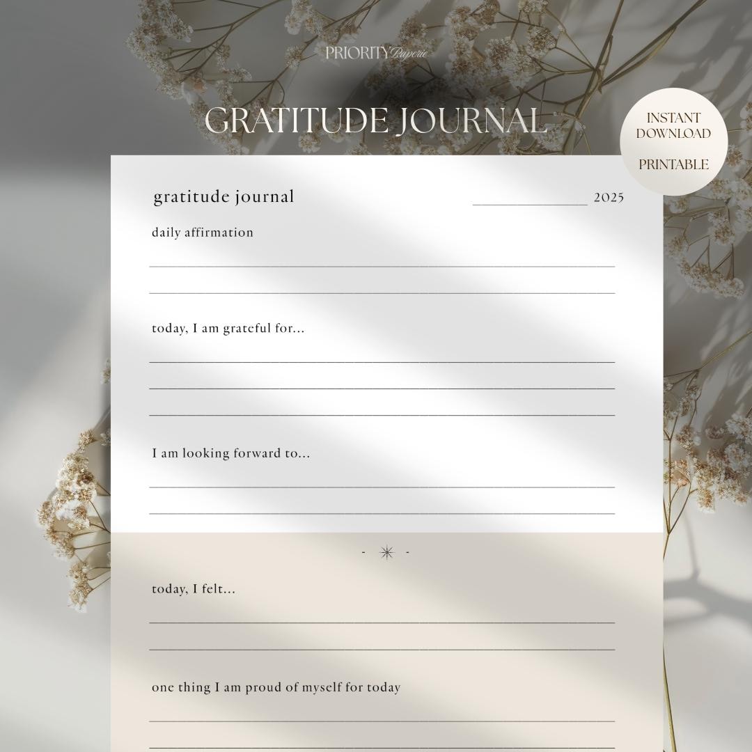 Daily Gratitude Journal Template - One Page Printable PDF, Simple ...