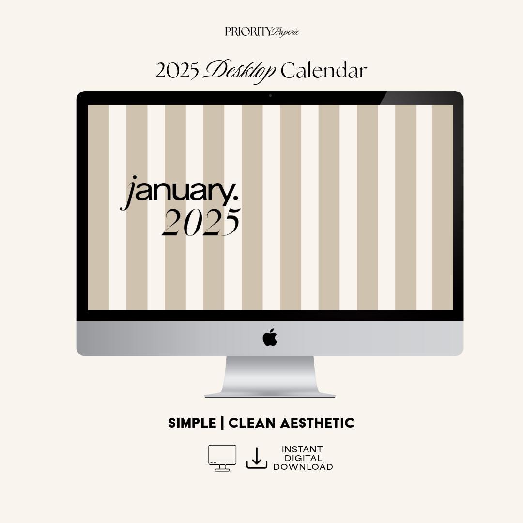 2025 Striped Neutral Desktop Calendar Wallpaper | Simple & Minimal ...