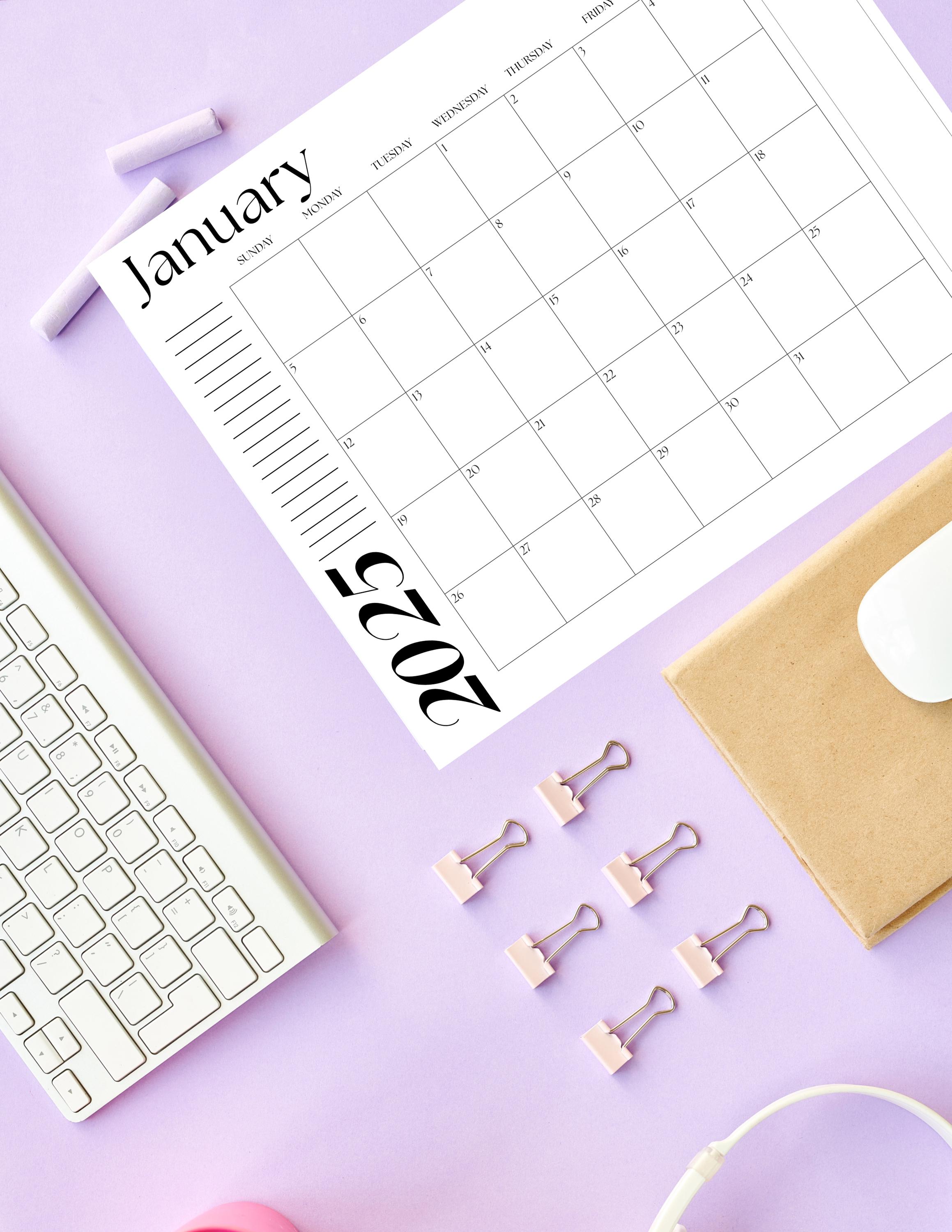 2025 Minimalist Printable Calendar Digital Download Modern Aesthetic ...