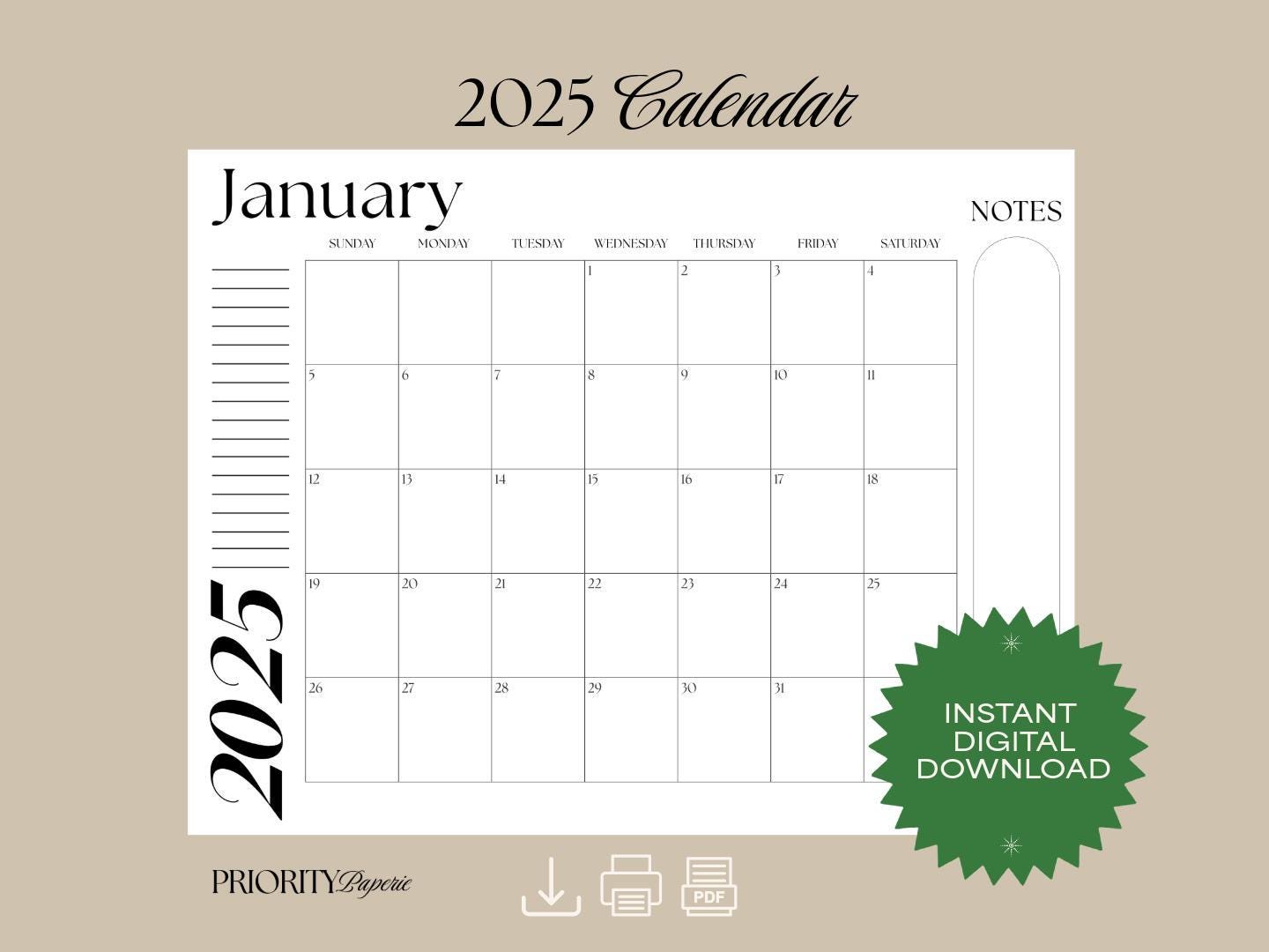 2025 Minimalist Printable Calendar | Digital Download | Modern ...
