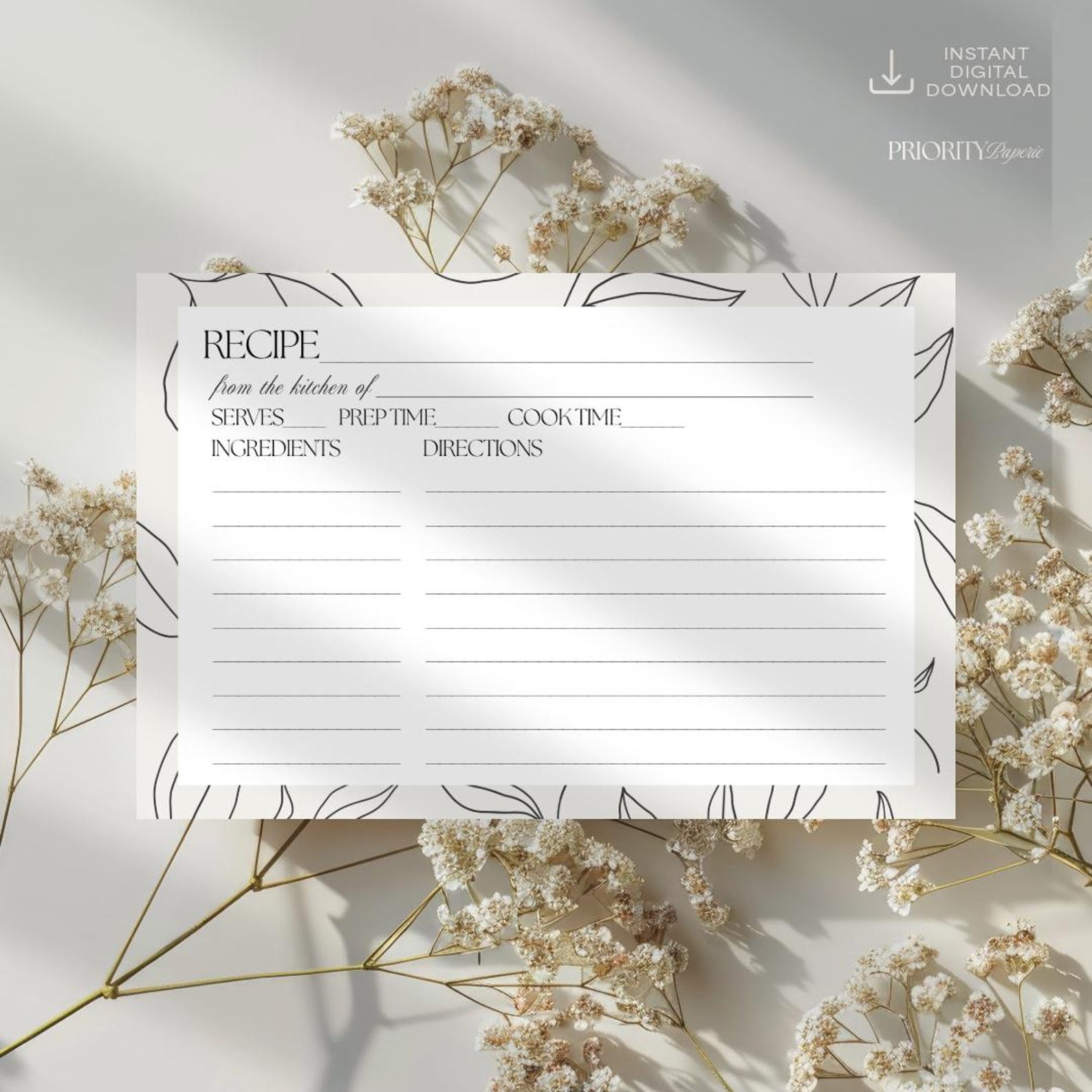 Simple Recipe Card Template Printable Recipe Cards for Kitchen ...