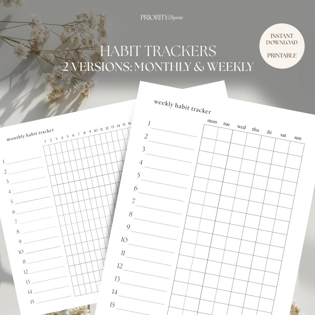 Weekly & Monthly Habit Tracker - Minimalist Digital Download, Printable ...