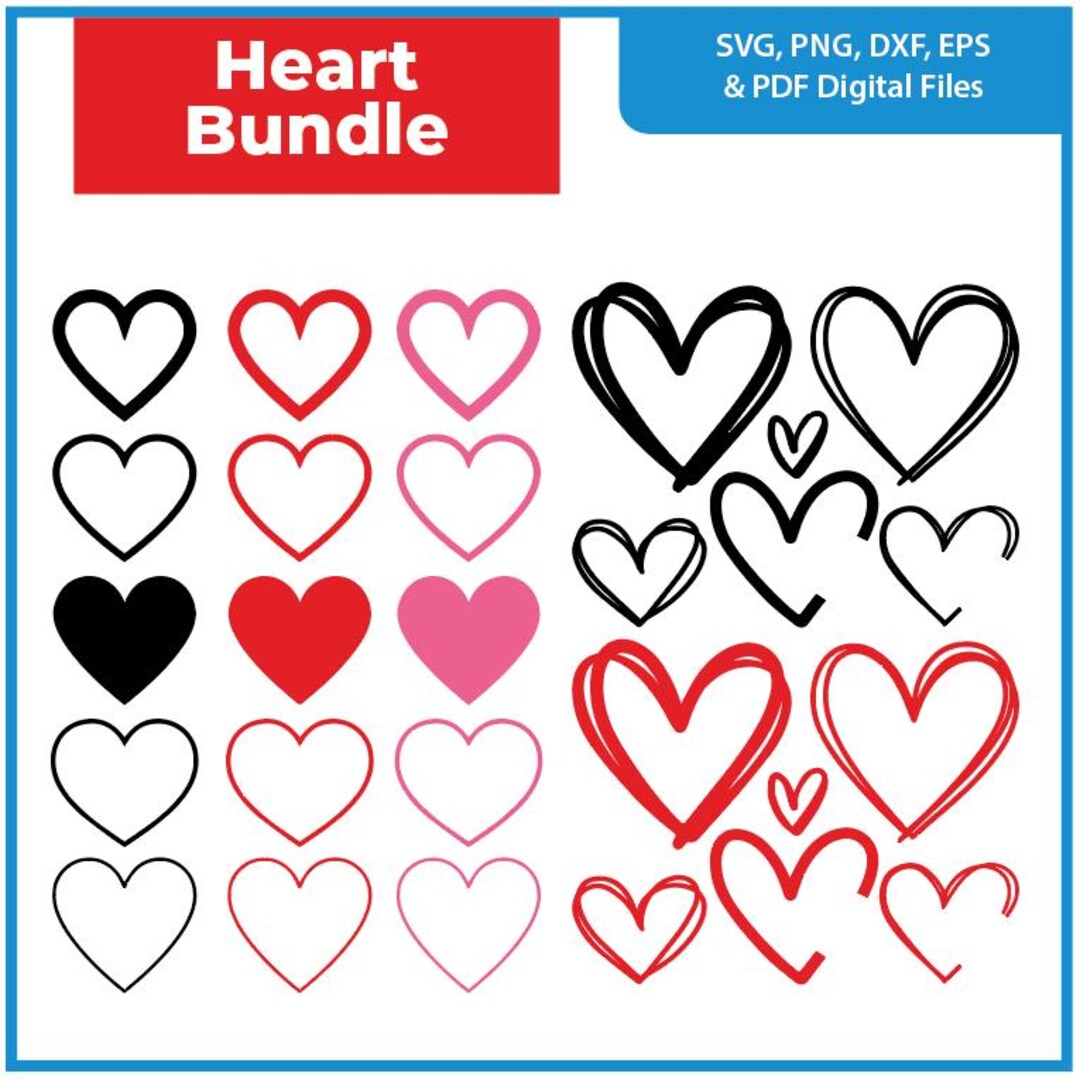 Hearts Svg Bundle, Valantine Heart Outline Svg, Heart Cut Files, Heart ...