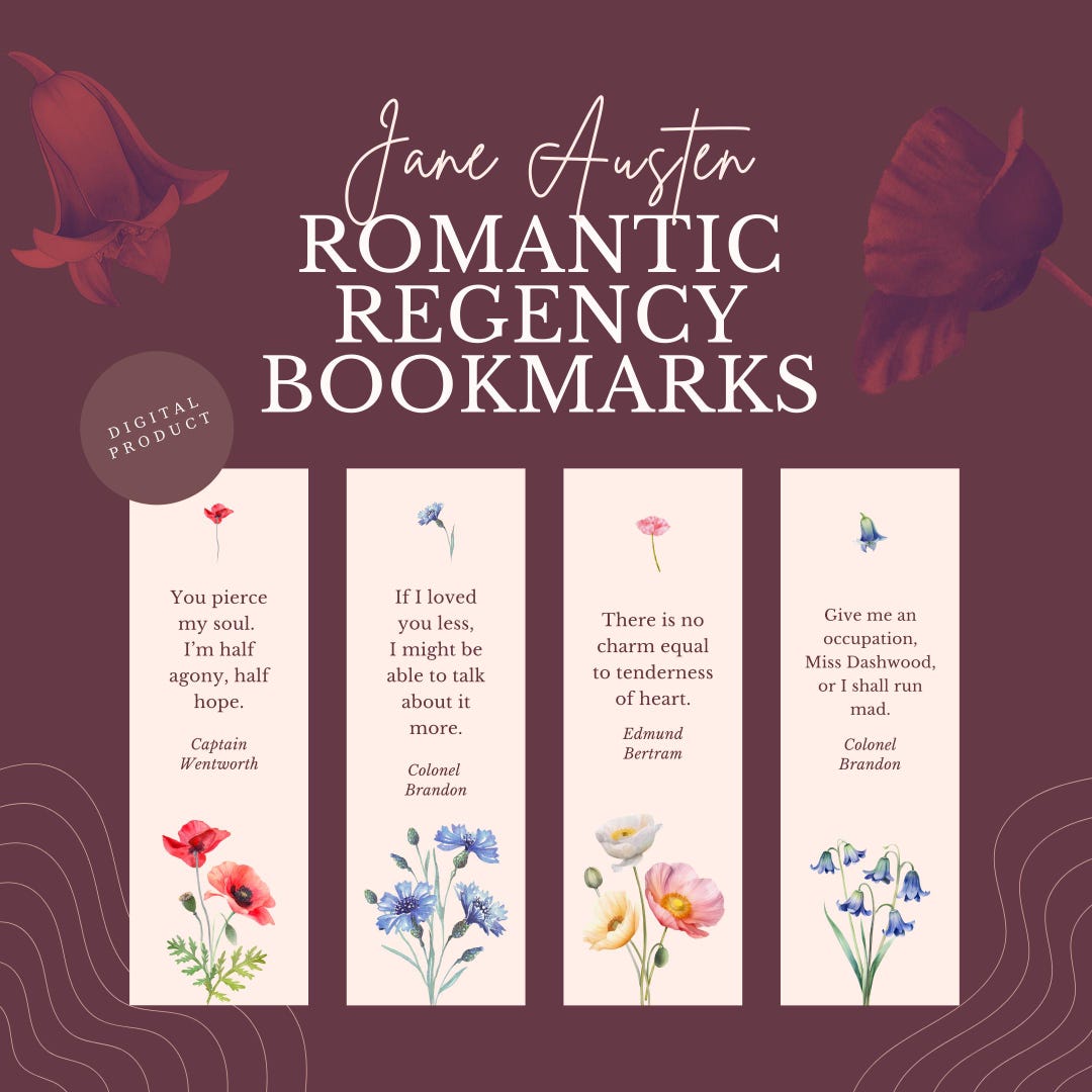 Regency Gentlemen Printable Bookmarks | Romantic Jane Austen Quotes ...