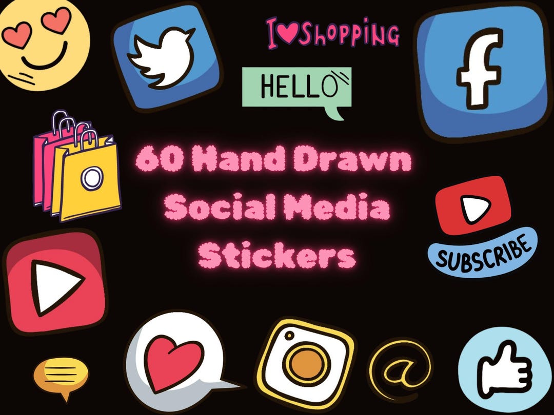 60 Hand-drawn Social Media Stickers | Digital Download for Content ...