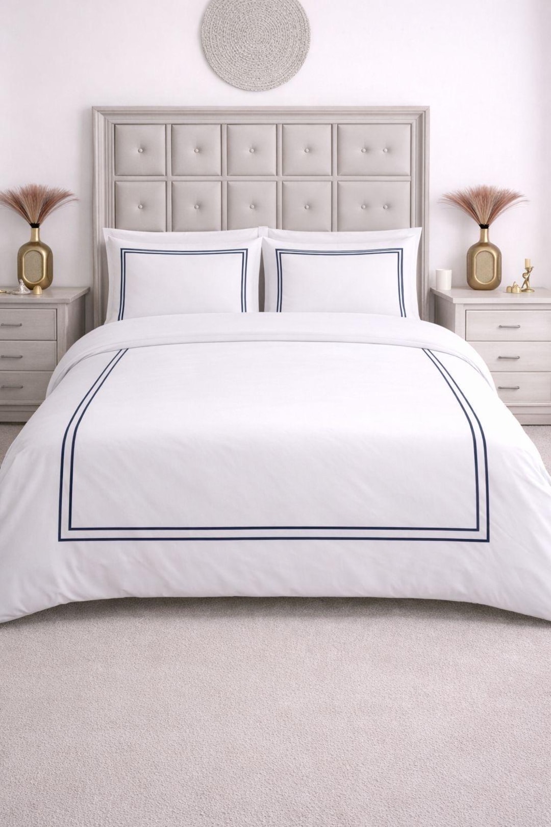 Double Embroidery Sheet Set 600 Thread Count White 100% Cotton Sateen ...
