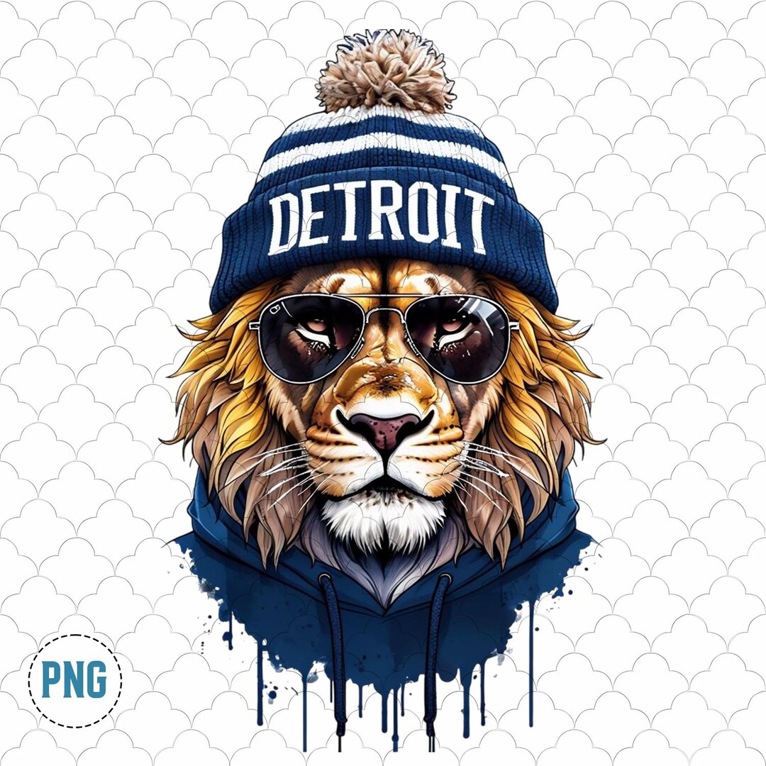 Detroit Lion's Head Clipart With Beanie and Sunglasses-football State ...
