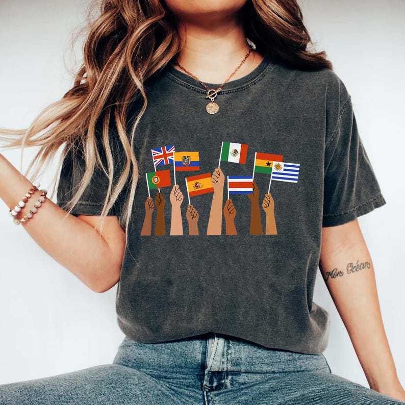 Unity in Diversity Shirt – Raised Hands Holding World Flags ...