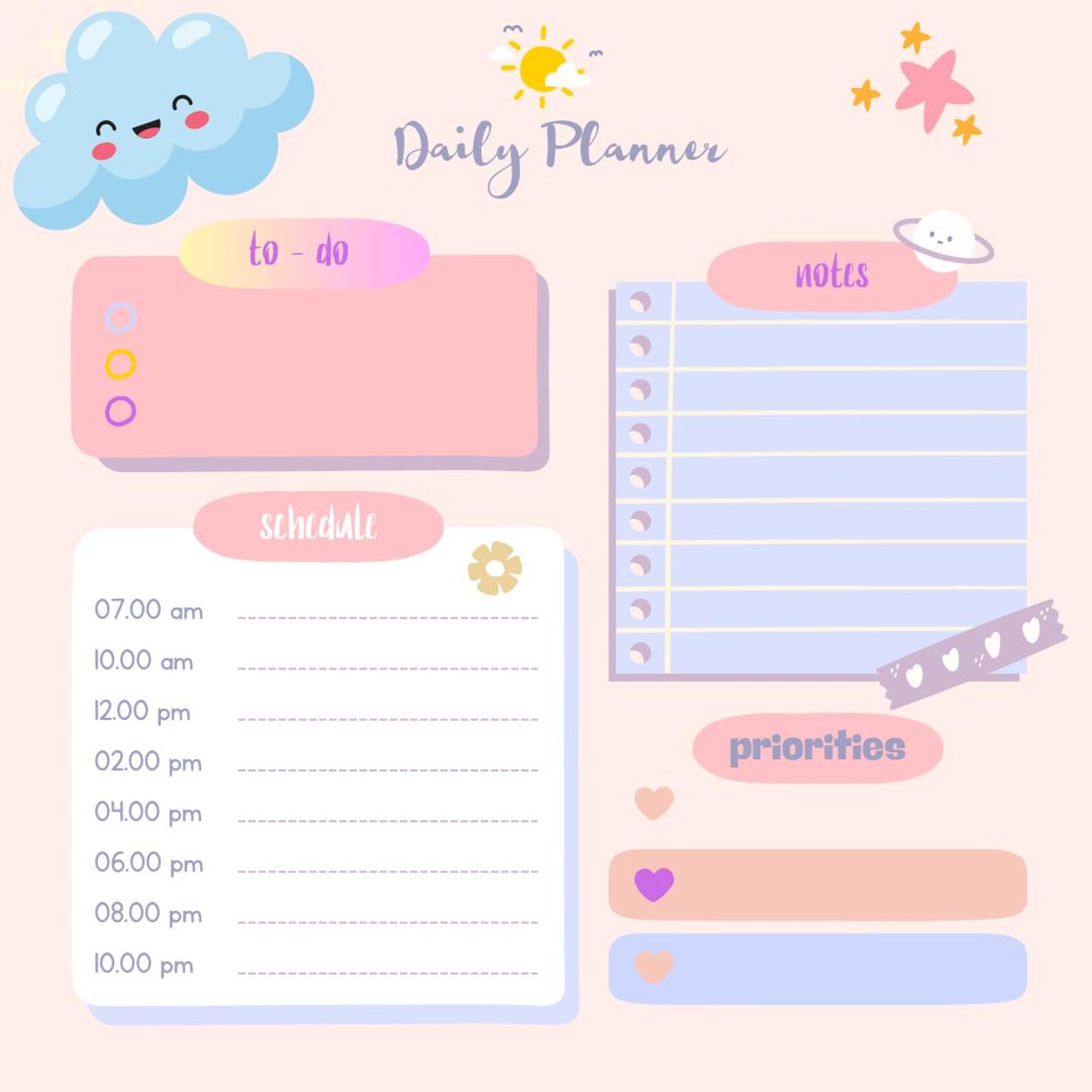 Cute Daily Planner Template Printable PDF Pastel Aesthetic - Etsy