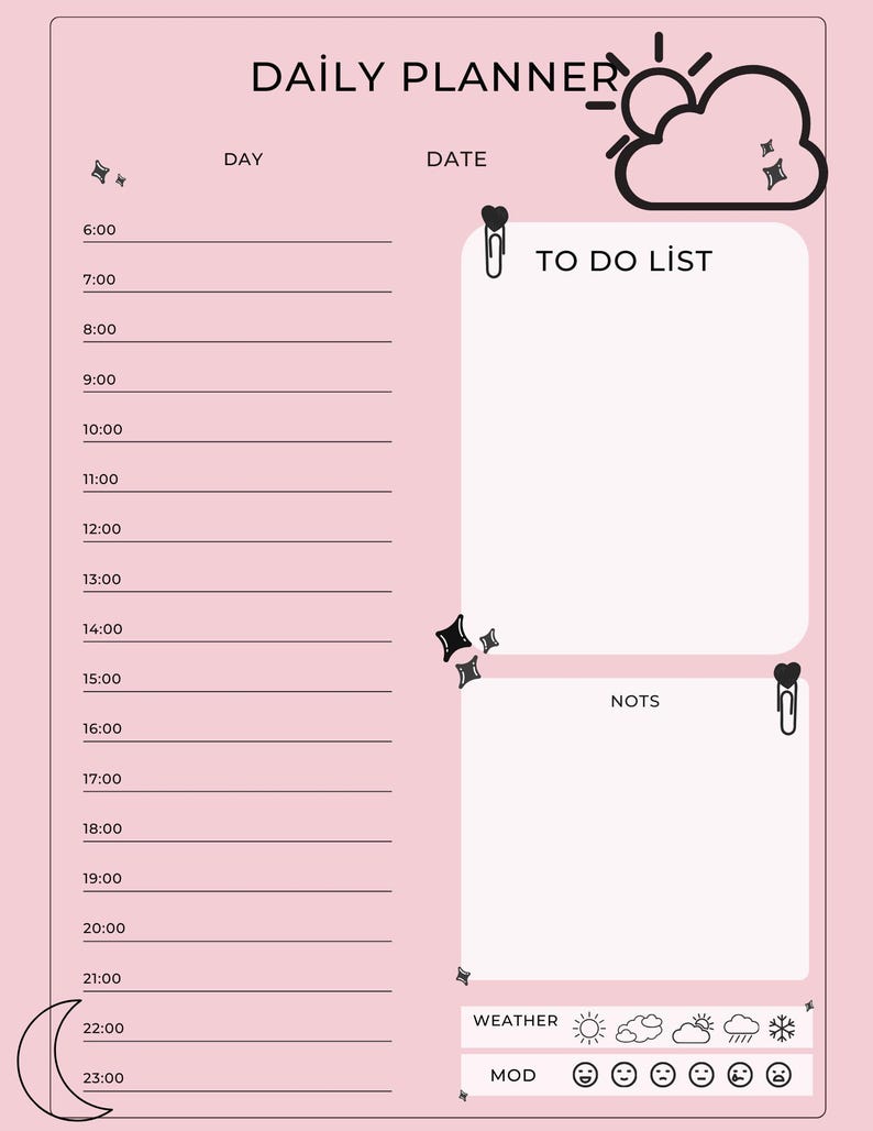 Daily Planner Pink Aesthetic to Do List Time Blocking Printable Digital Planner - Etsy